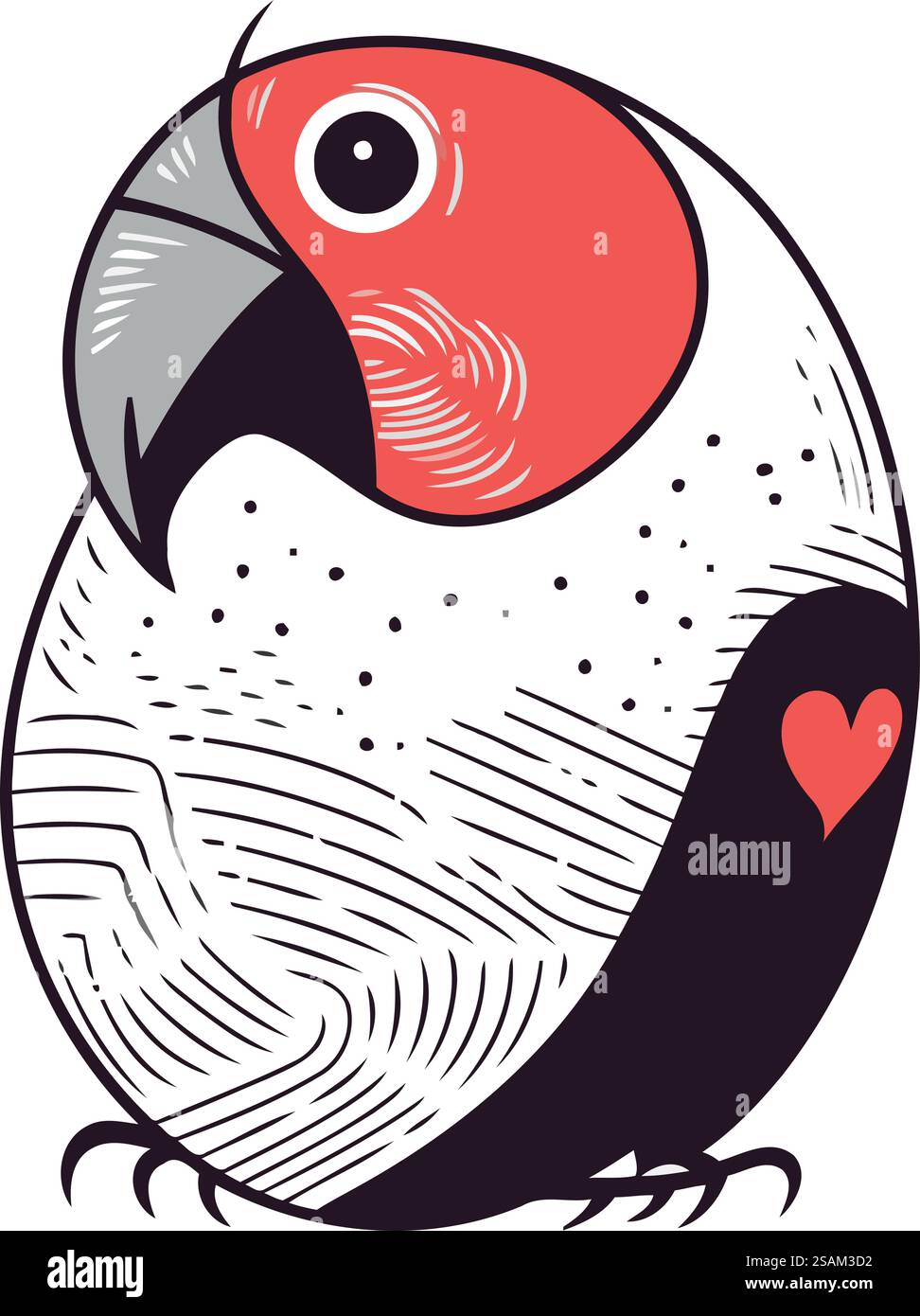 Cute parrot with red heart in its beak. Vector illustration Stock ...