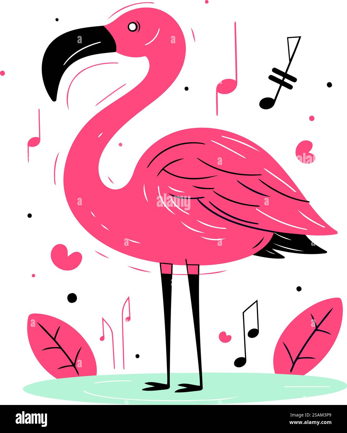 Flamingo with musical notes. Vector illustration in flat style Stock ...