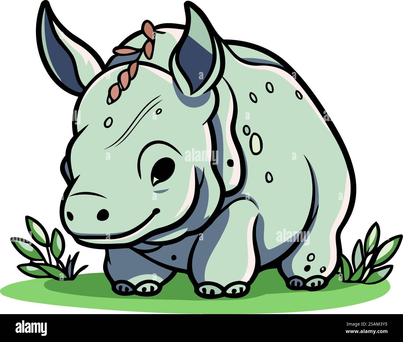 Cartoon rhinoceros on the grass. Vector illustration Stock Vector Image ...