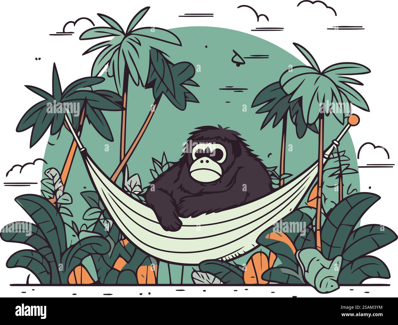 Gorilla in a hammock in the jungle. Vector illustration Stock Vector ...