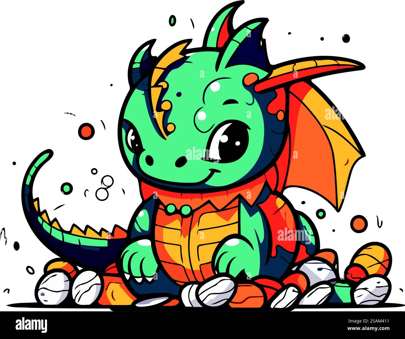 Cute little dragon. Vector illustration. Cartoon character. Isolated on ...
