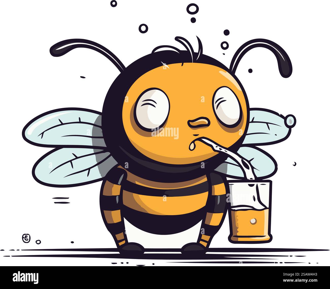 Cute cartoon bee with a glass of beer. Vector illustration Stock Vector ...