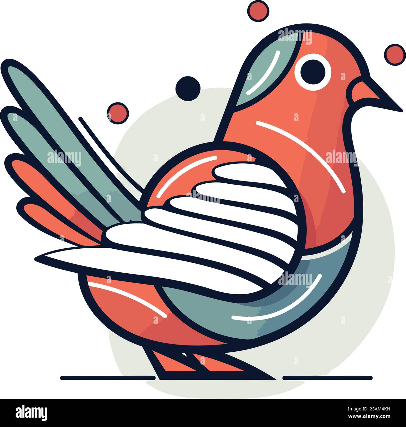 Vector illustration of red bird on white background. Flat line art ...