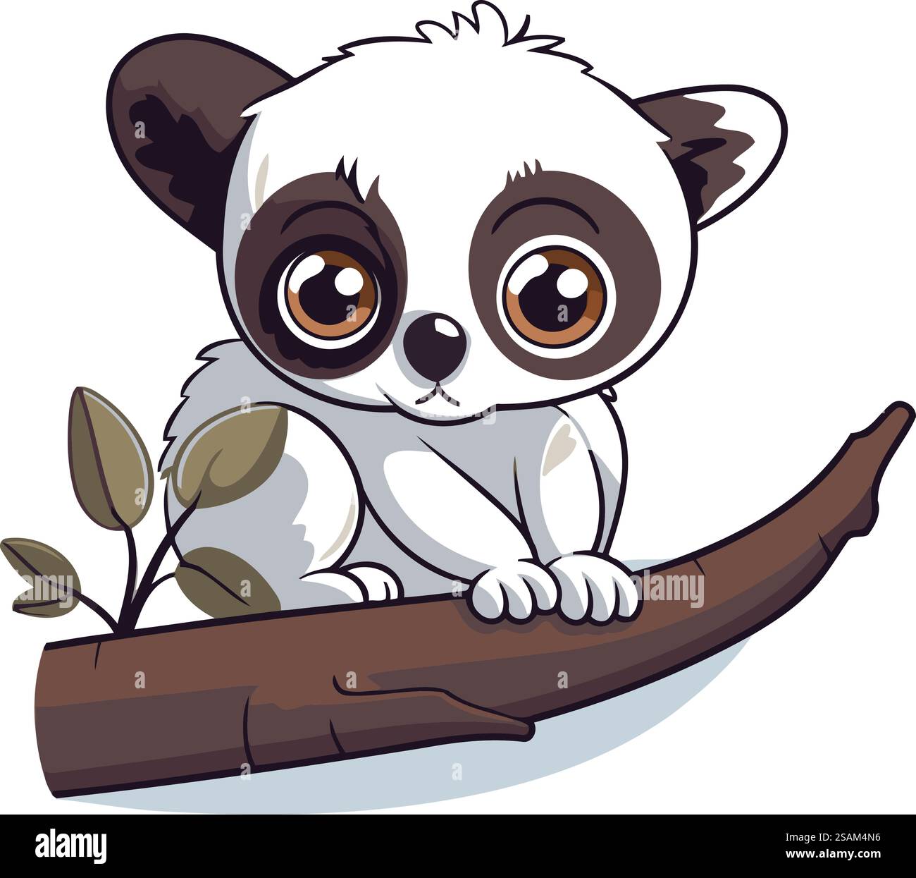 Cute cartoon lemur sitting on a branch. Vector illustration Stock ...