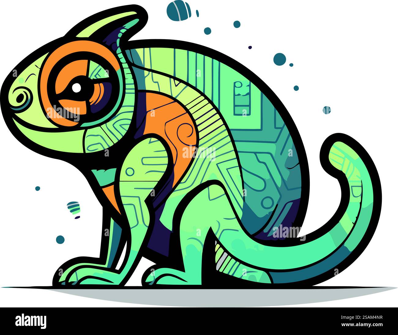 Colorful chameleon on white background. Vector cartoon illustration ...