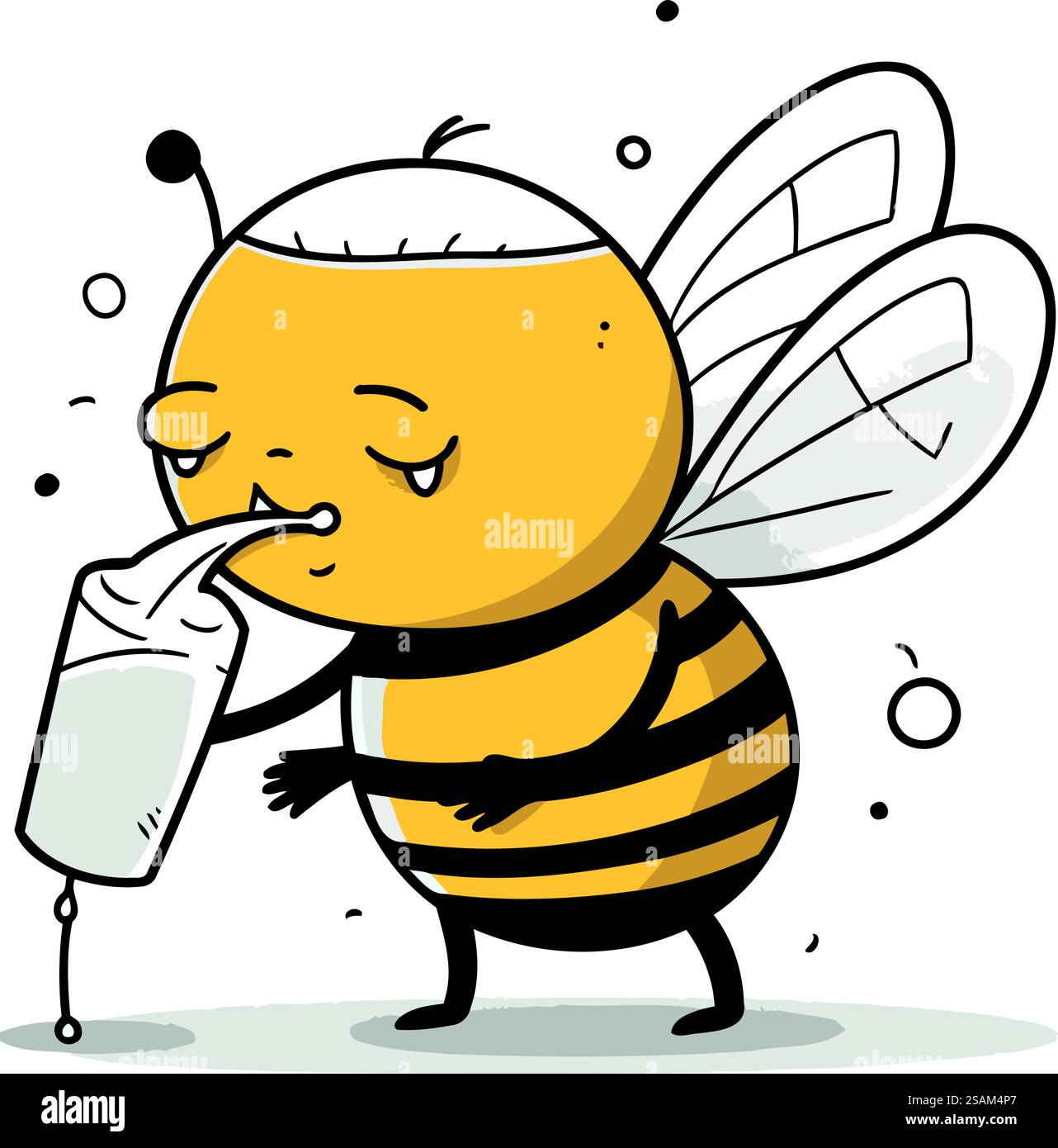 Illustration of a cartoon bee with a spray bottle of milk Stock Vector ...