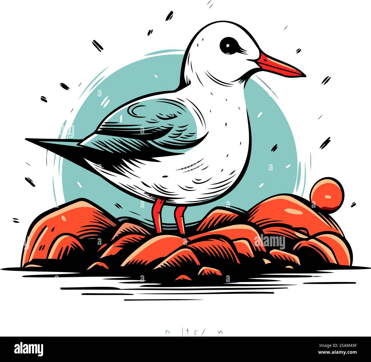 Seagull on the rocks. Vector illustration in retro style Stock Vector ...