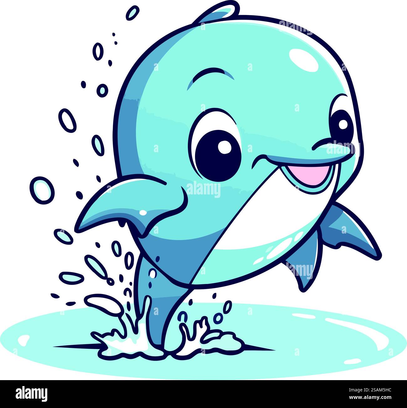 Cute cartoon dolphin jumping out of the water. Vector illustration ...