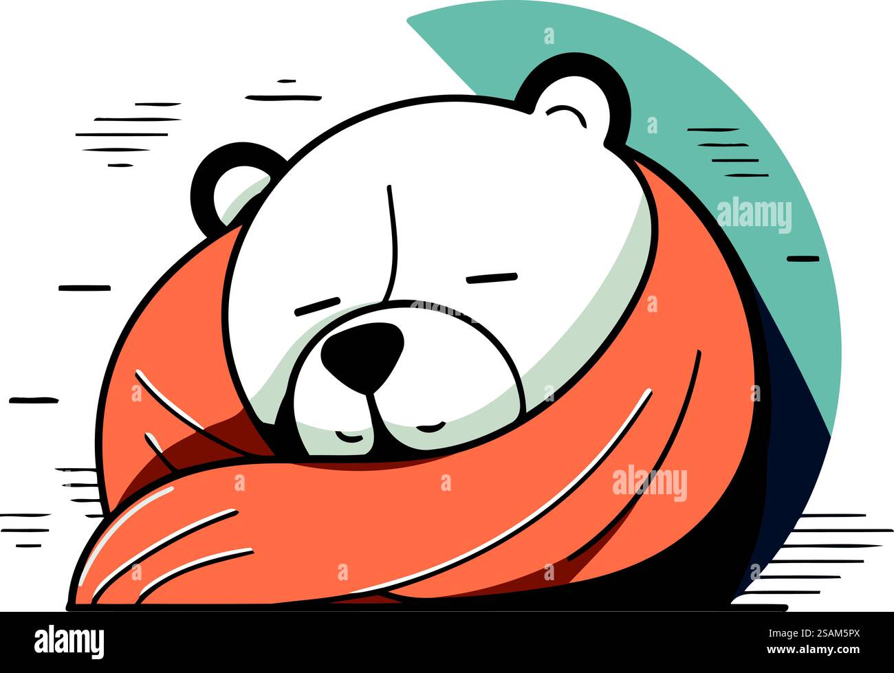Polar bear sleeping in orange scarf. Cute cartoon character. Vector ...