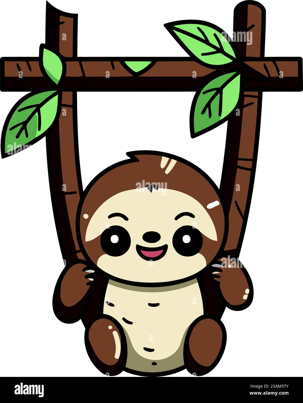 Cute cartoon sloth hanging on the tree. Vector illustration Stock ...