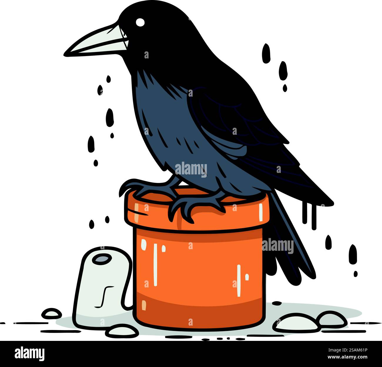 Crow sitting on a pot with toilet paper. Vector illustration Stock ...