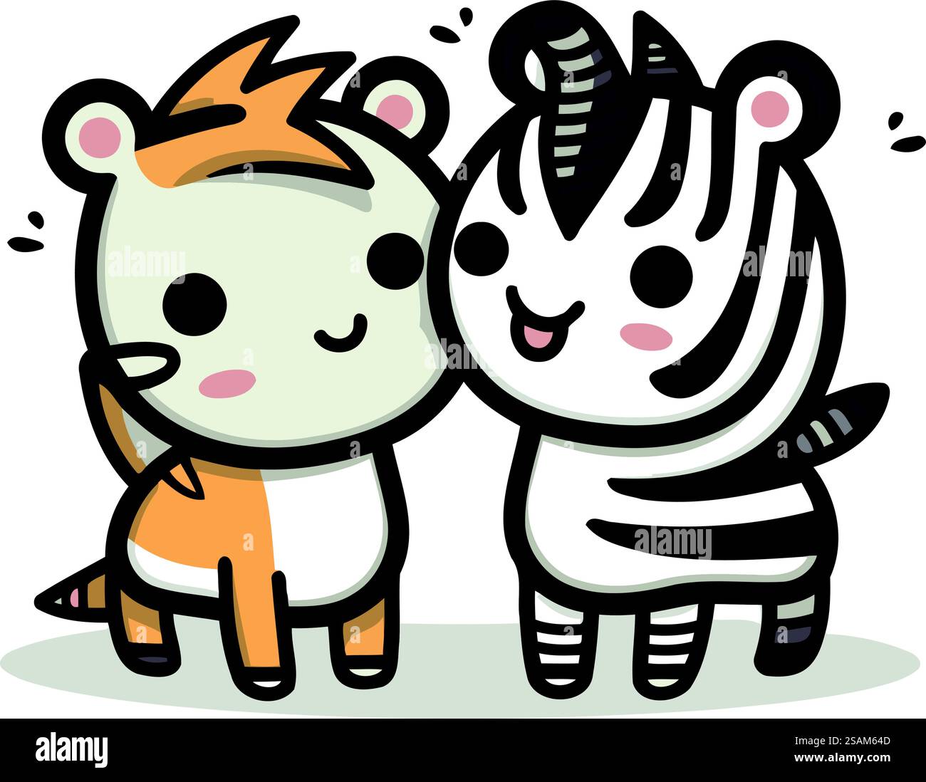 Zebra and zebra cartoon character vector illustration. Cute kawaii ...