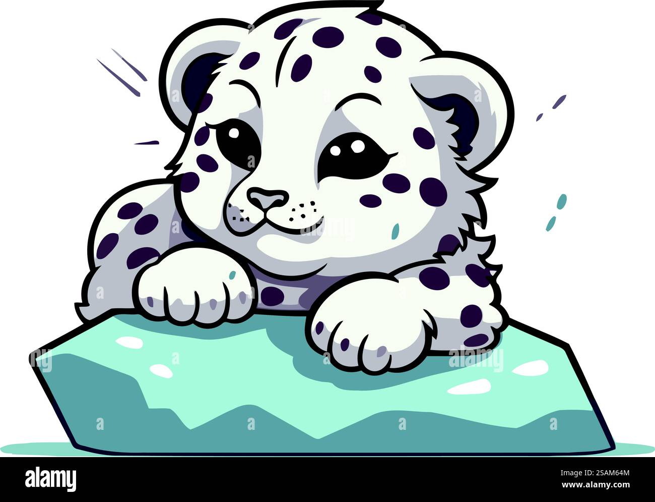 Snow leopard sitting on ice. Vector illustration of a snow leopard ...