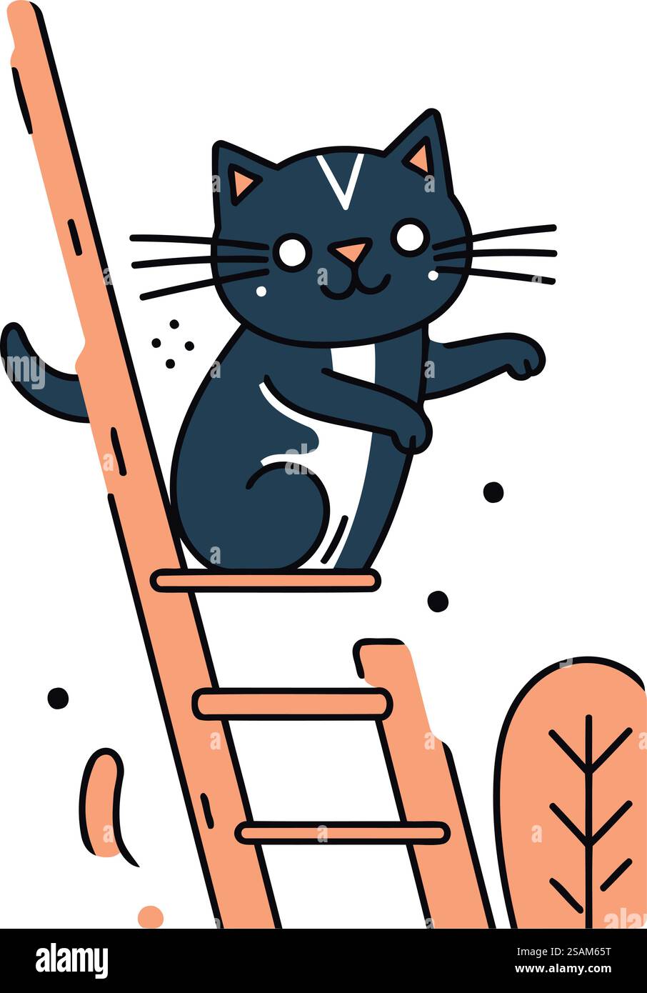 Cute cat sitting on a ladder. Vector illustration in flat style Stock ...