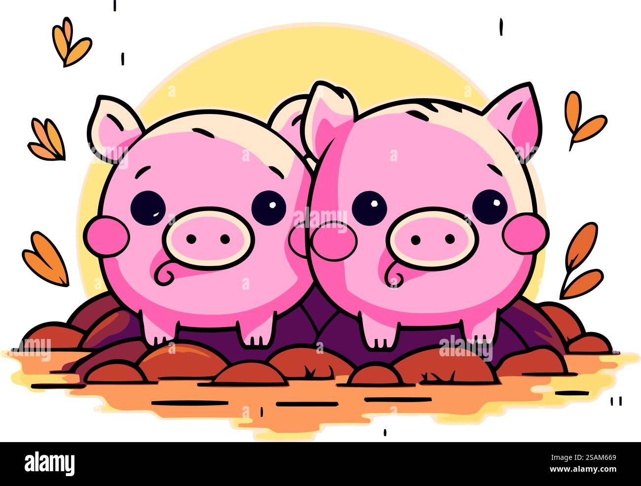 Cute cartoon pig vector illustration. Cute piggy couple Stock Vector ...
