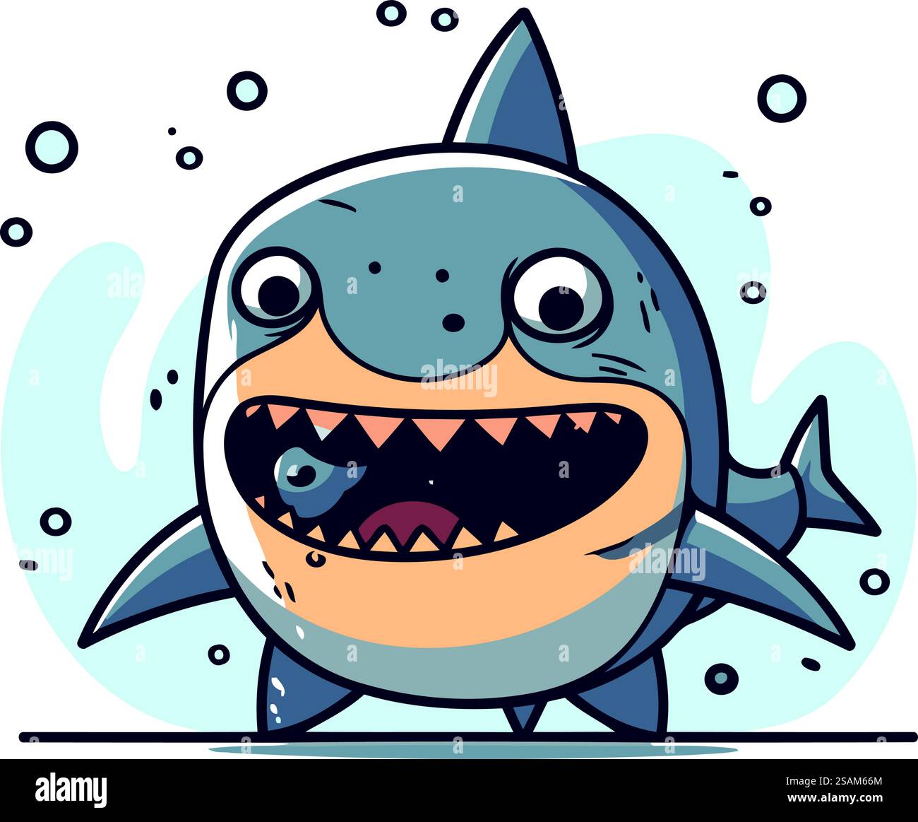 Cute cartoon shark character. Vector illustration of a funny shark ...