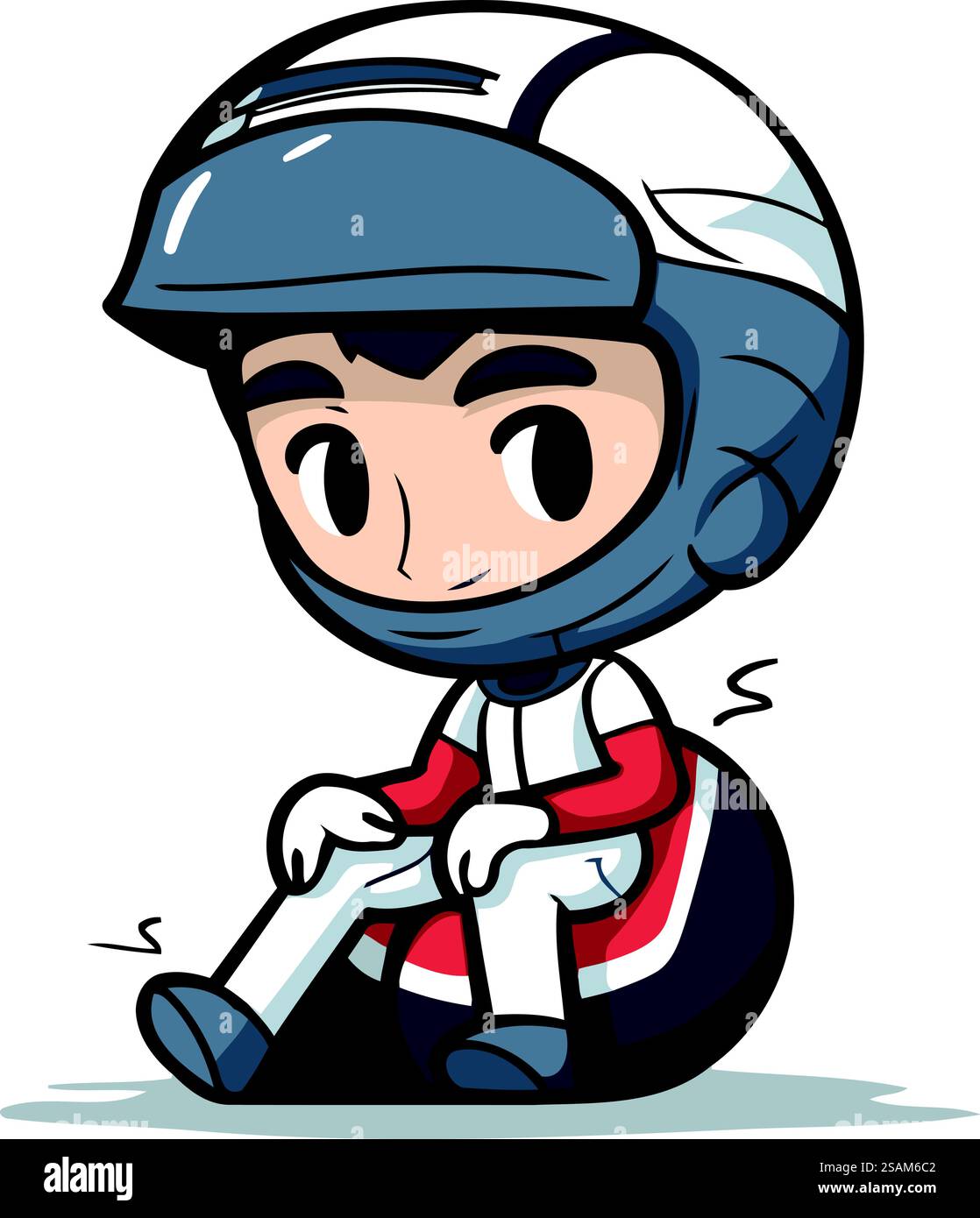 Biker boy with helmet sitting on the ground. Vector illustration Stock ...