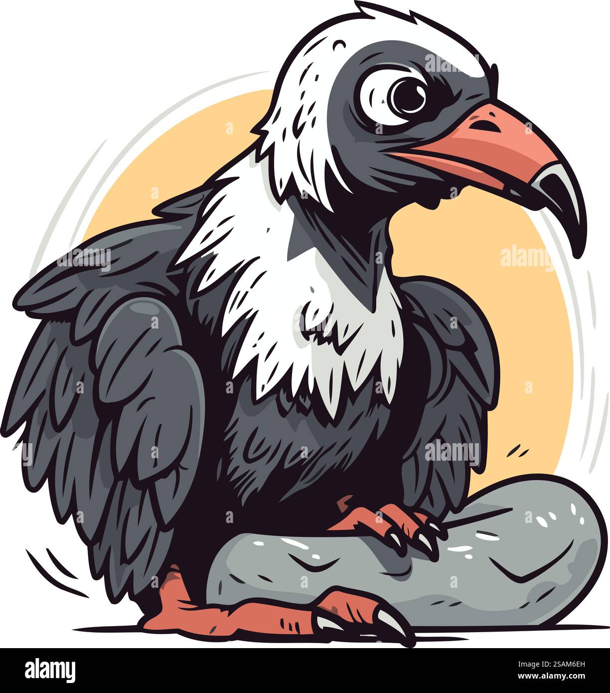 Vector illustration of a vulture sitting on rock and looking at camera ...