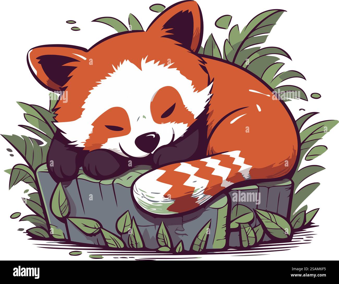 Cute red panda sleeping in the garden. Vector illustration Stock Vector ...