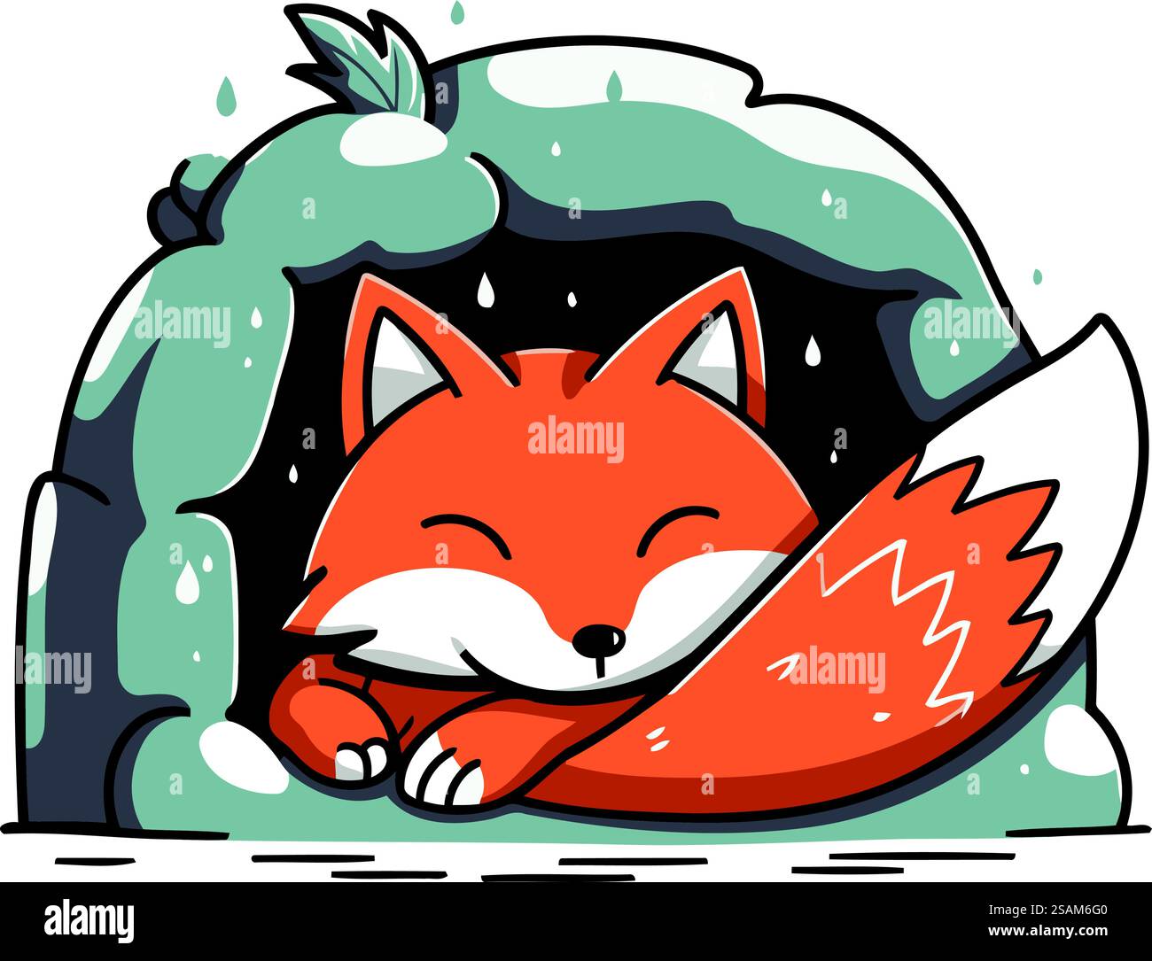 Cute fox sleeping in the cave. Vector illustration in cartoon style ...