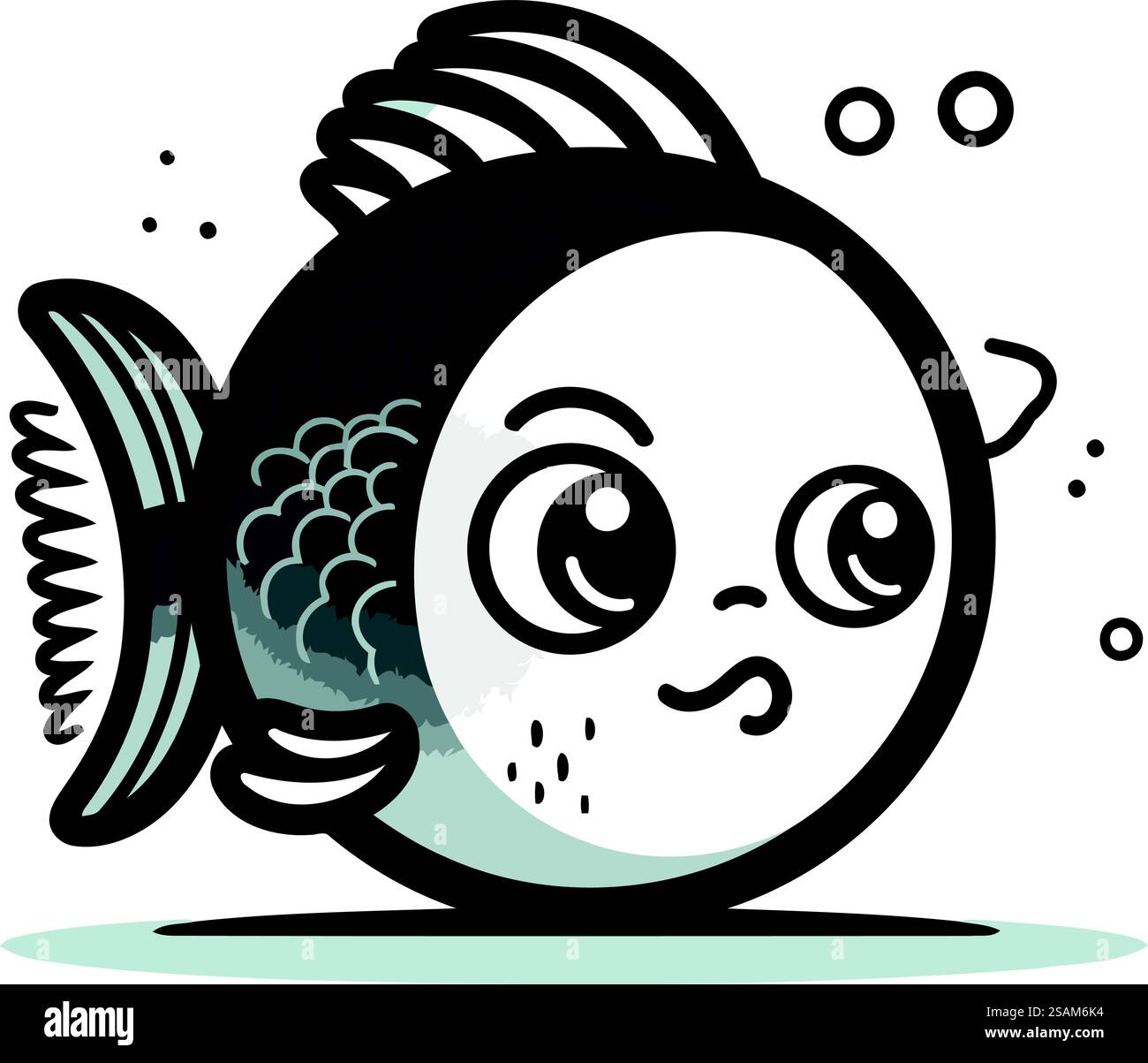 Cute cartoon puffer fish. Vector illustration on white background Stock ...