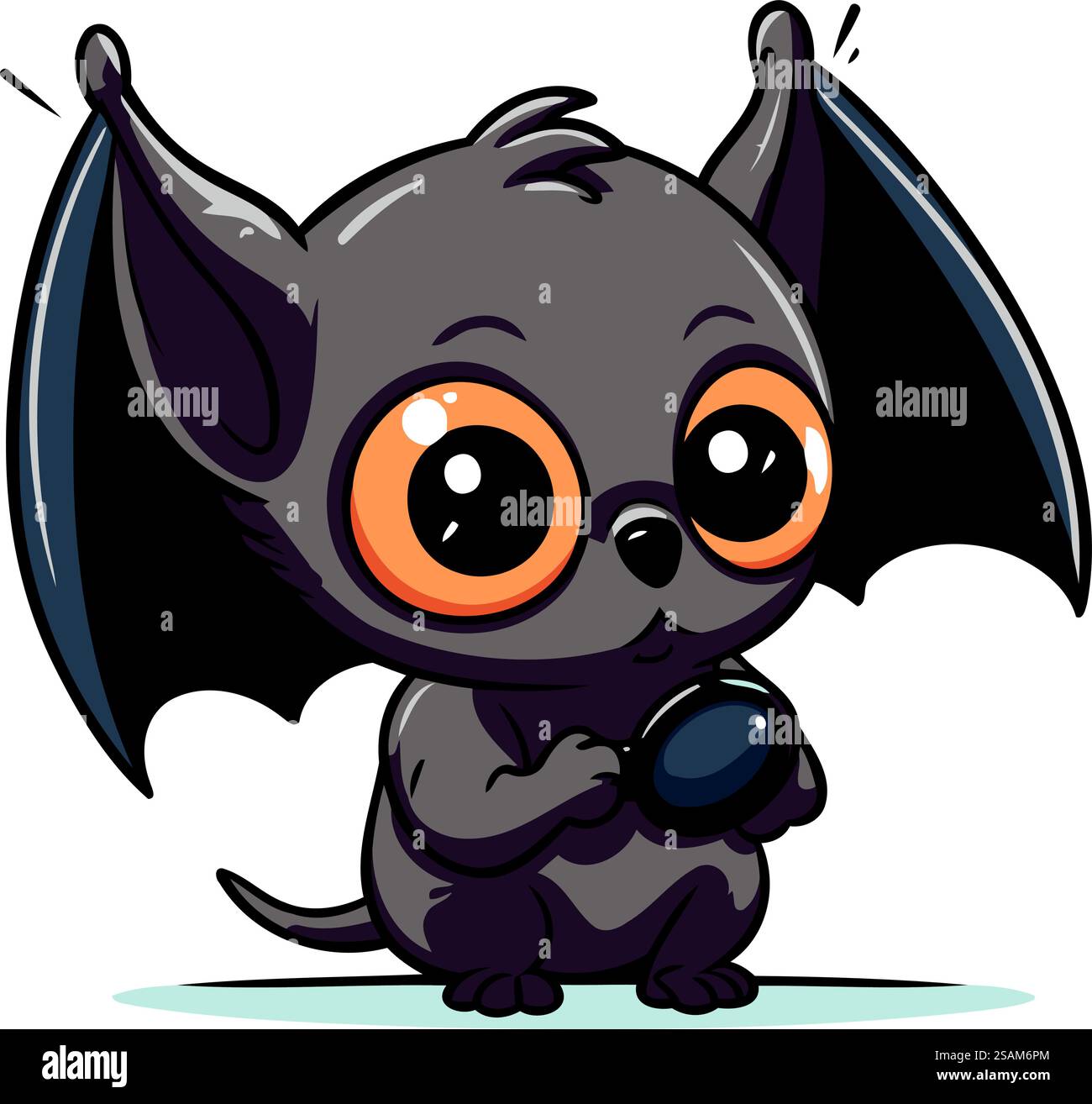 Cute little bat with big eyes. Cartoon character. Vector illustration ...