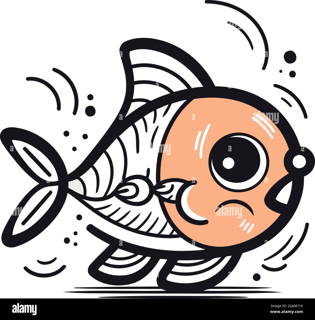 Angry fish. Vector illustration in doodle style isolated on white ...