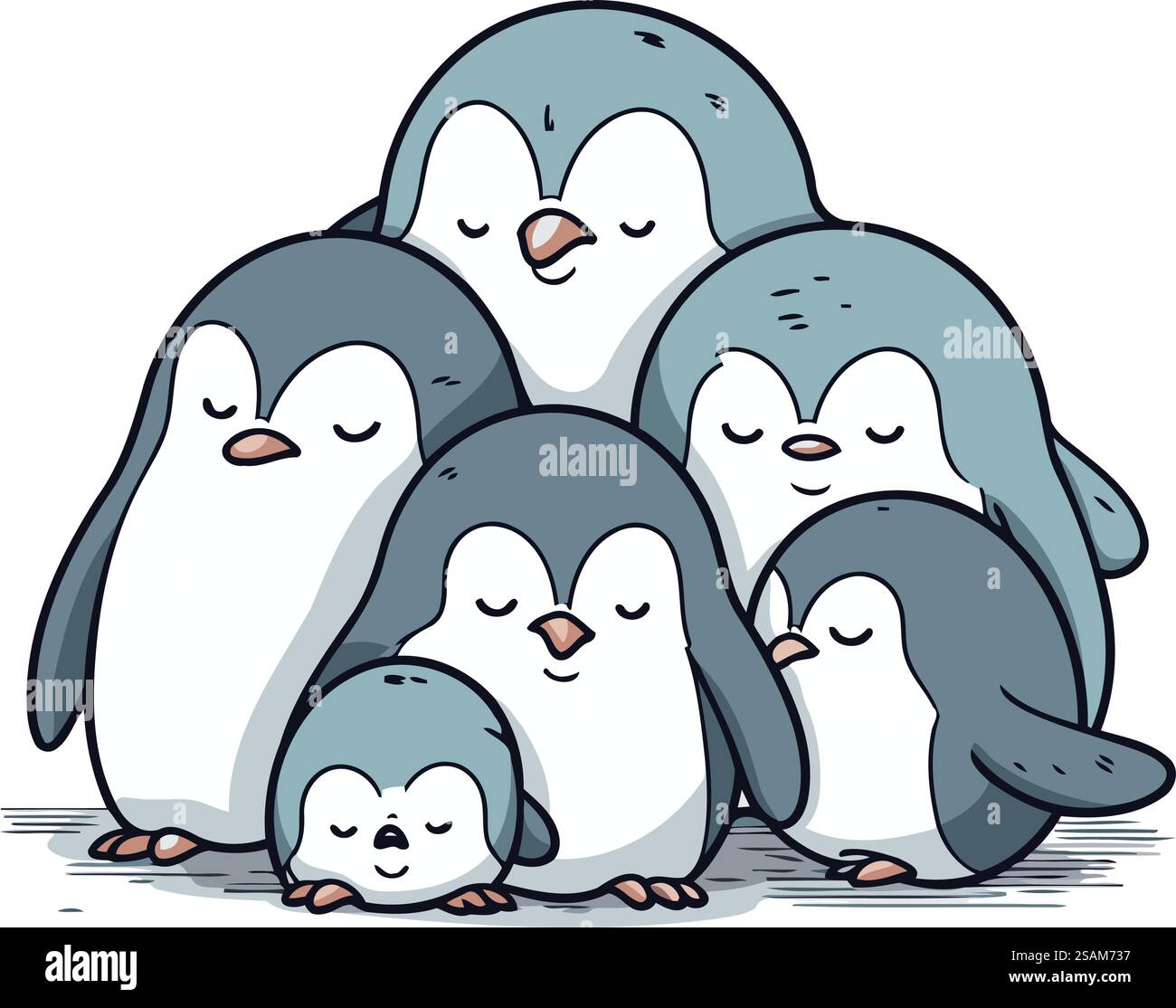 Penguins family. Vector illustration of cute cartoon penguins Stock ...
