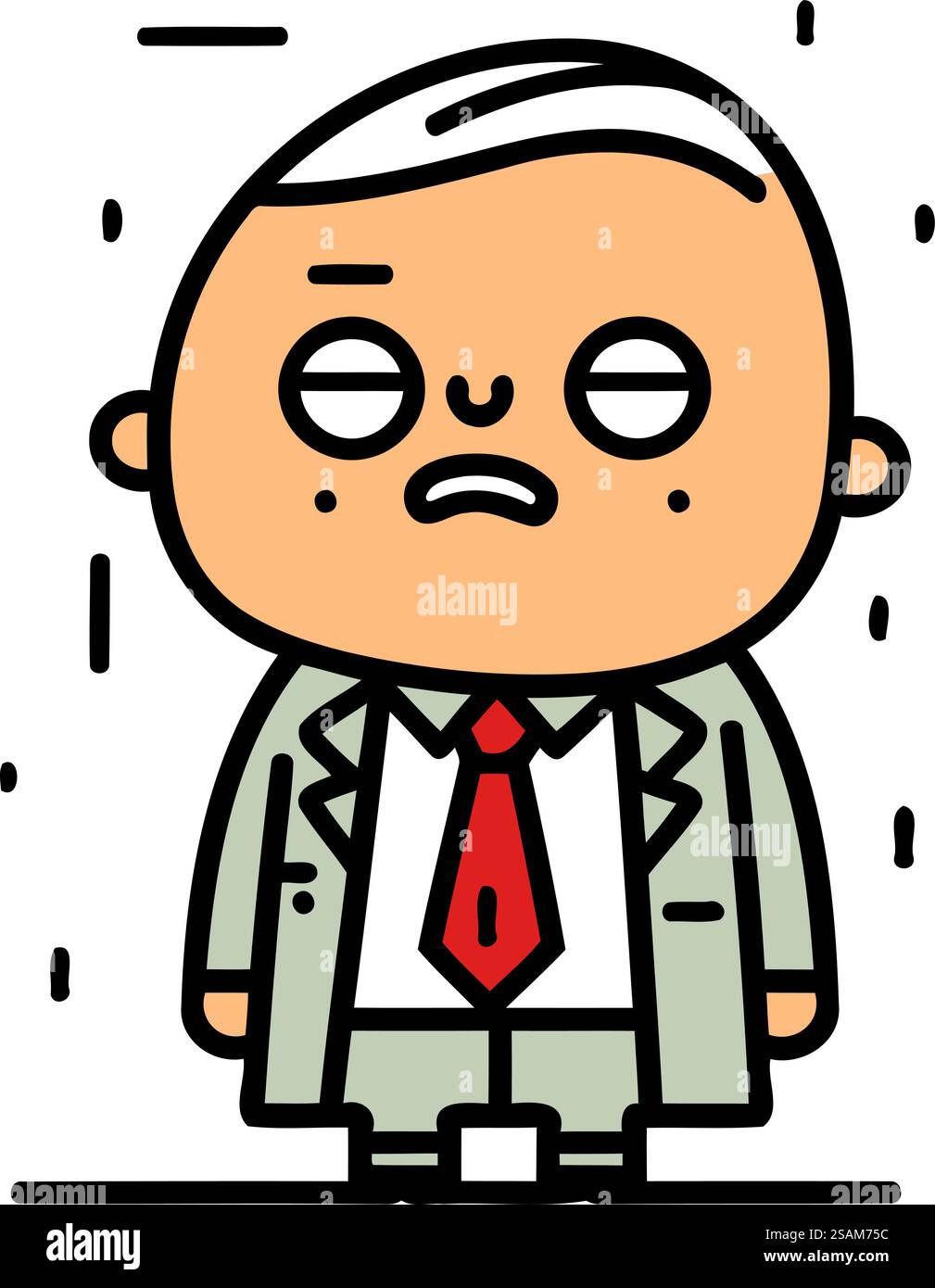 Sad old man in suit and tie. Vector illustration in line style Stock ...