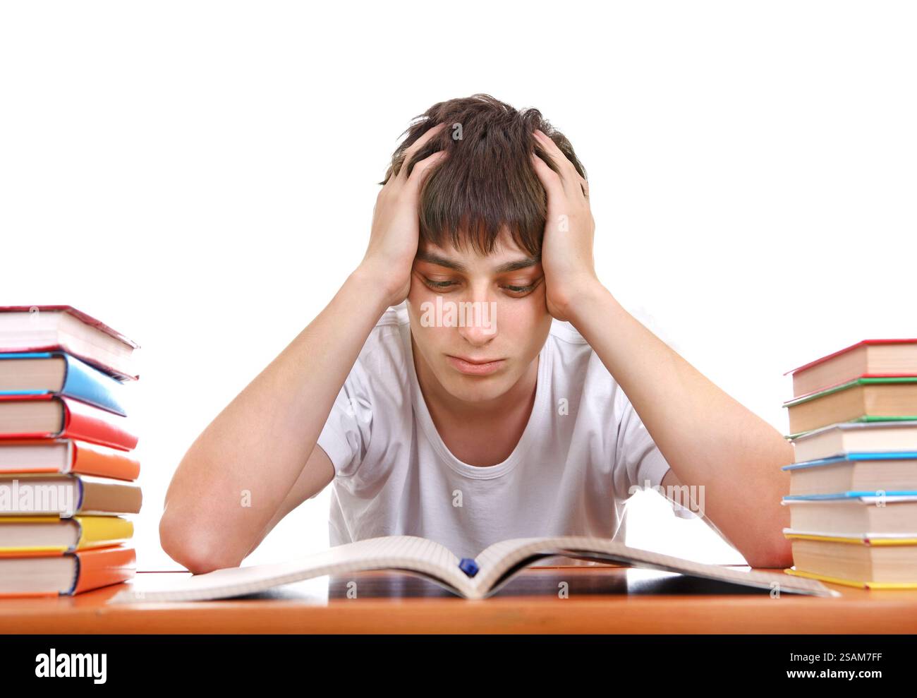 Sad Student after Hard Work for Exam on the White Background Stock ...