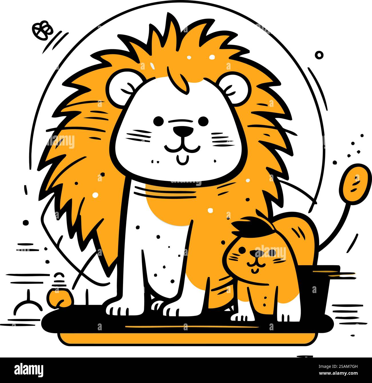 Cute lion and cat. Vector illustration in doodle style Stock Vector ...