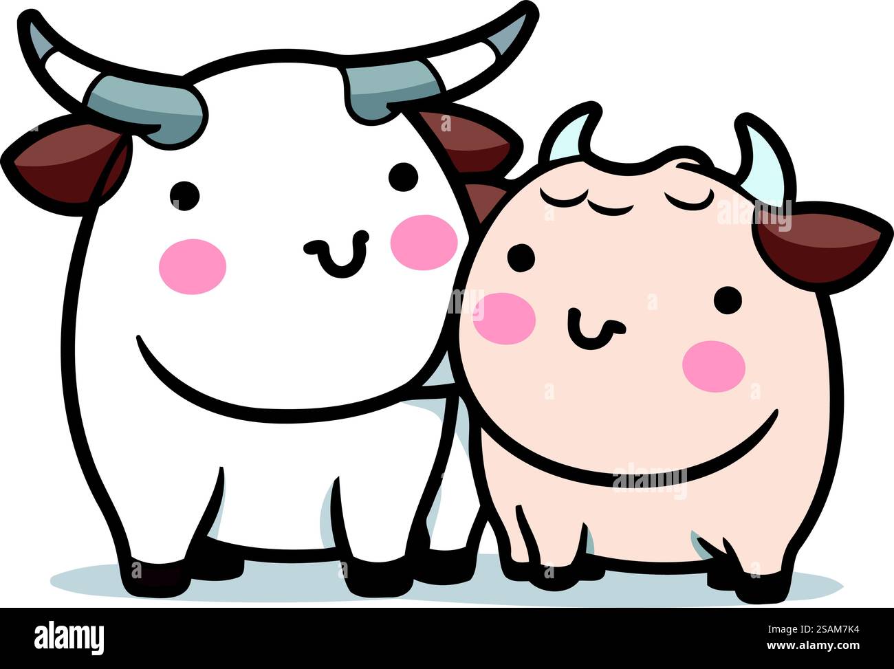 Cow and bull. Cute cartoon characters. Vector illustration in a flat ...