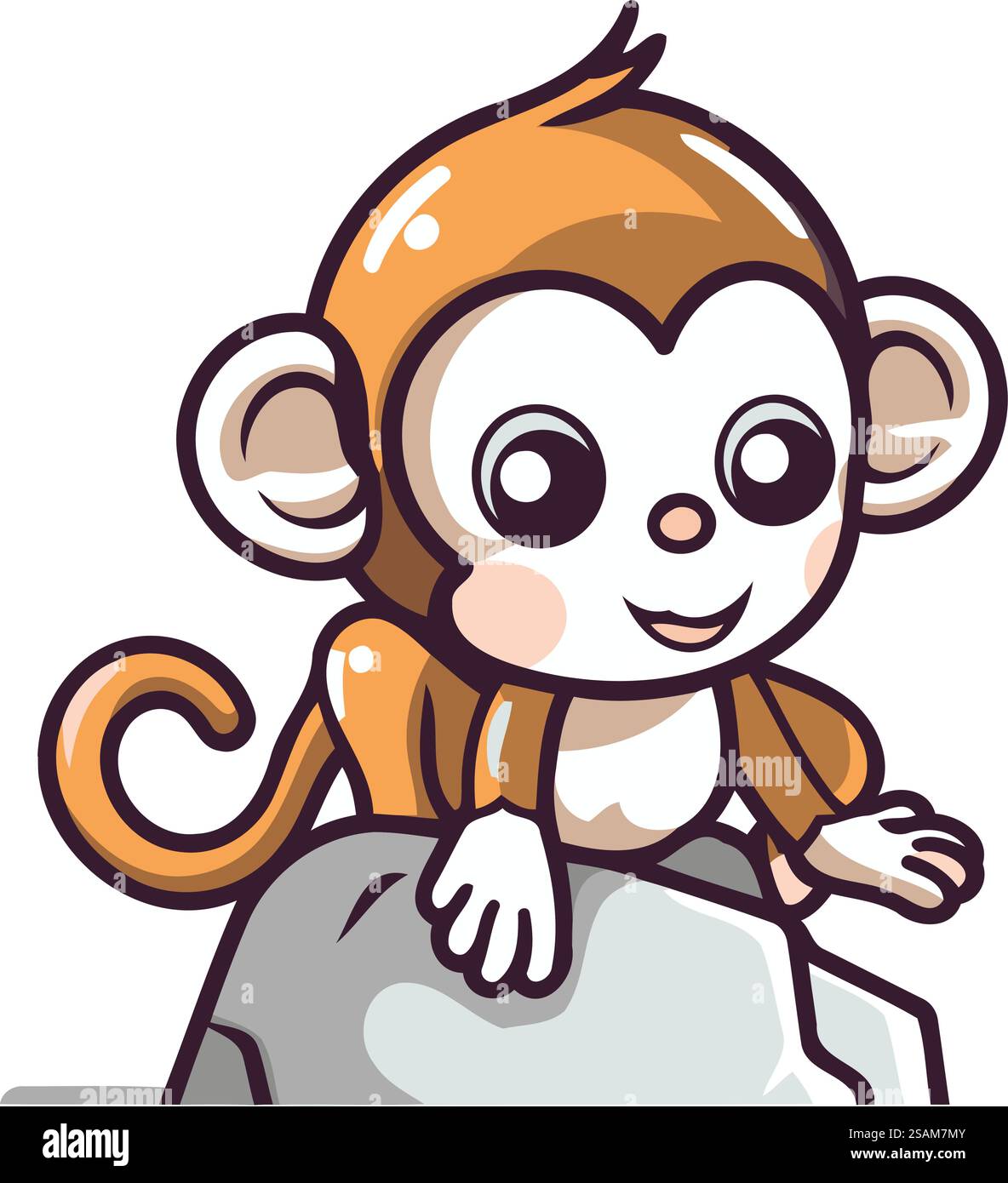 Cute monkey sitting on the rock. Vector illustration isolated on white ...