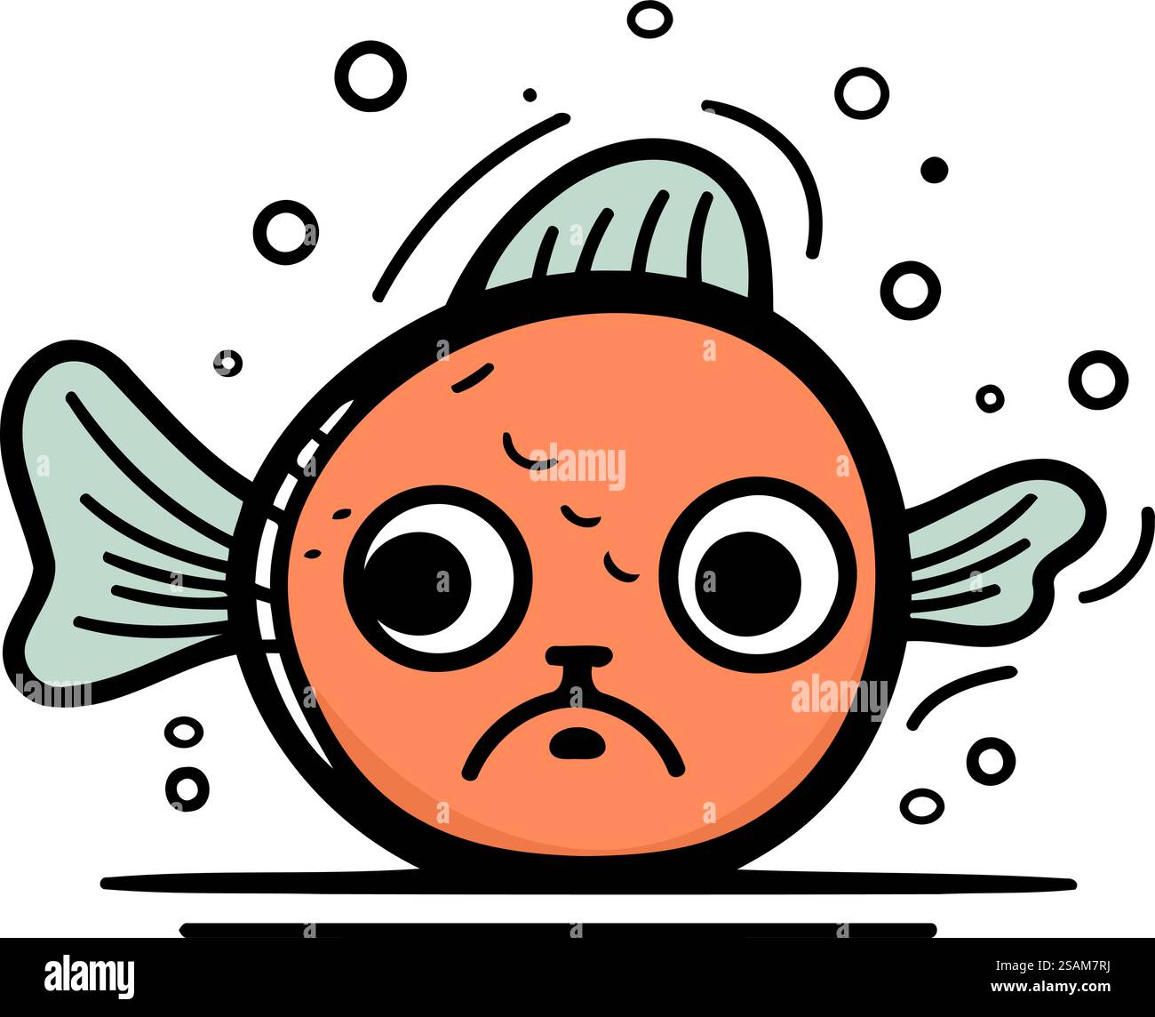 Cute kawaii fish with sad face. Vector illustration Stock Vector Image ...