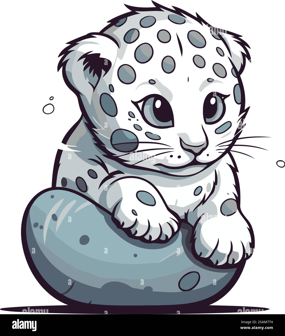 Snow leopard isolated on white background. Cute cartoon vector ...