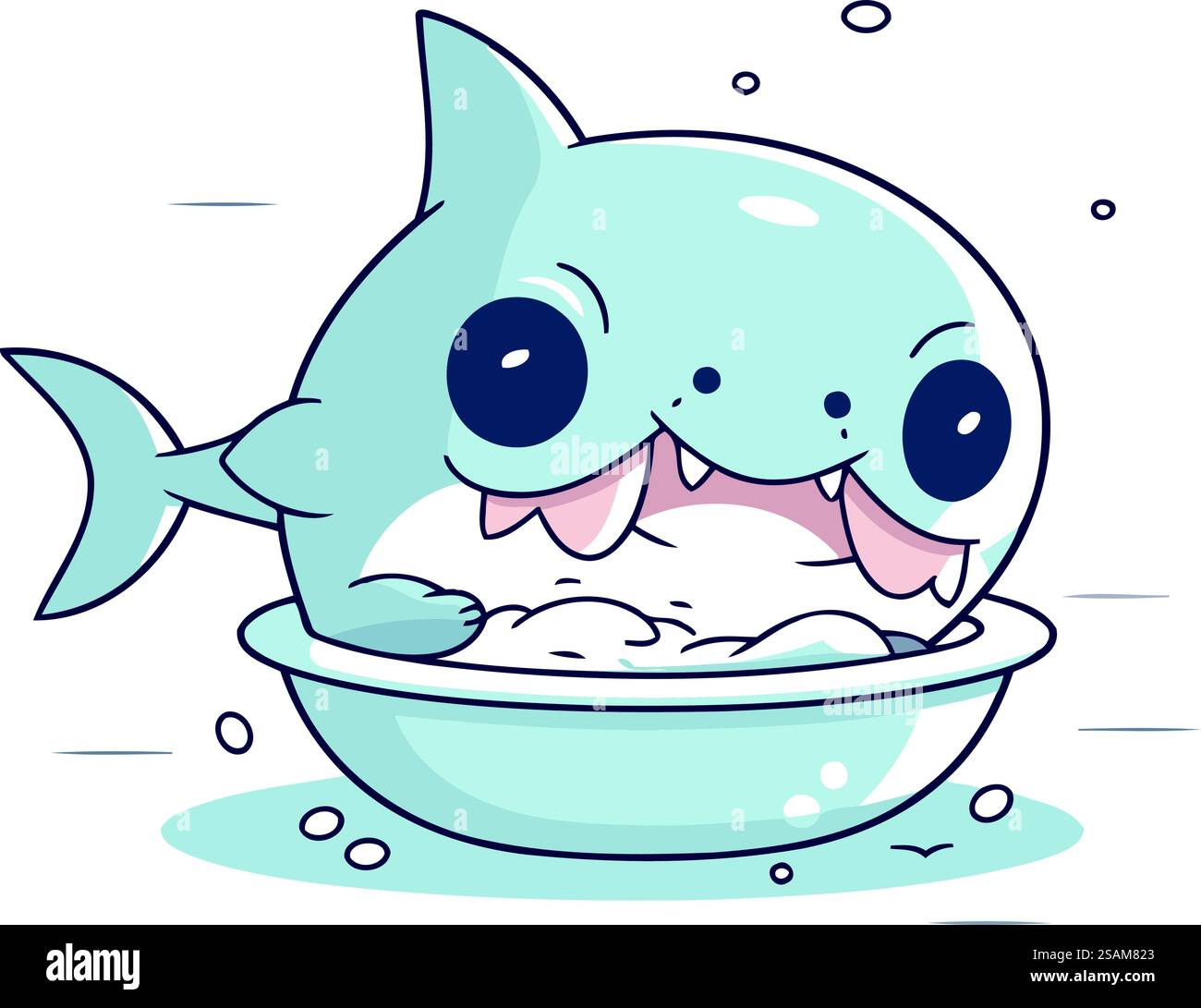 Cute cartoon shark in a bowl of milk. Vector illustration Stock Vector ...