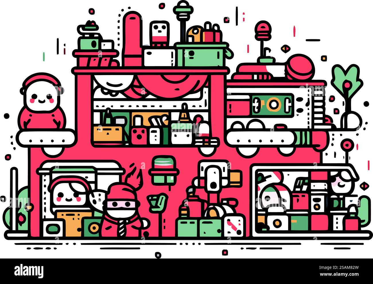 Flat line art vector illustration of a grocery store. Line art design ...