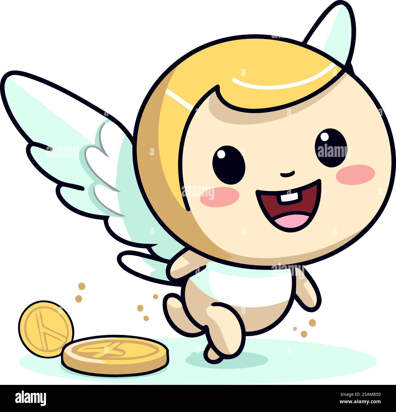 Cute cartoon cupid with coin and coin. Vector illustration Stock Vector ...