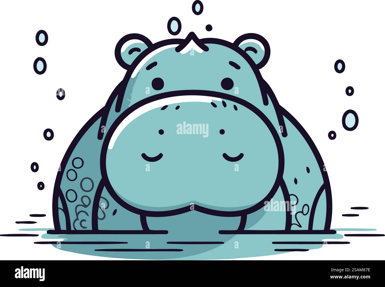 Hippopotamus in water. Cute cartoon character. Vector illustration ...