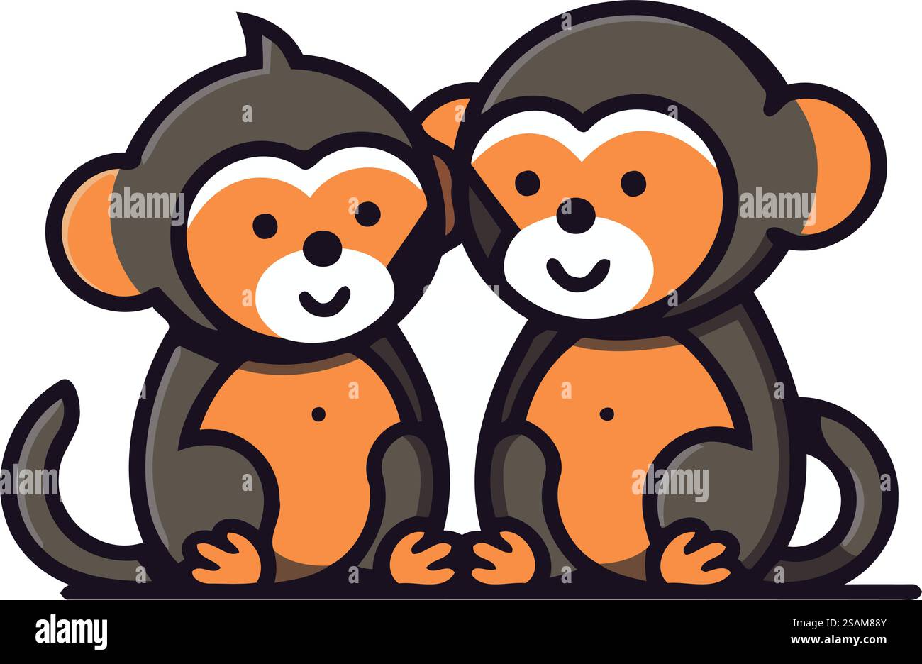 Monkey couple flat vector illustration. Cute cartoon animal characters ...