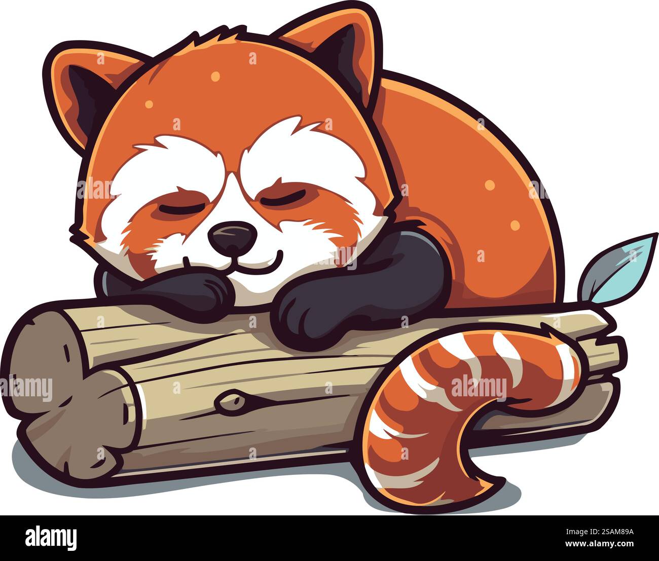 Red panda sleeping on the log. Cute cartoon vector illustration Stock ...