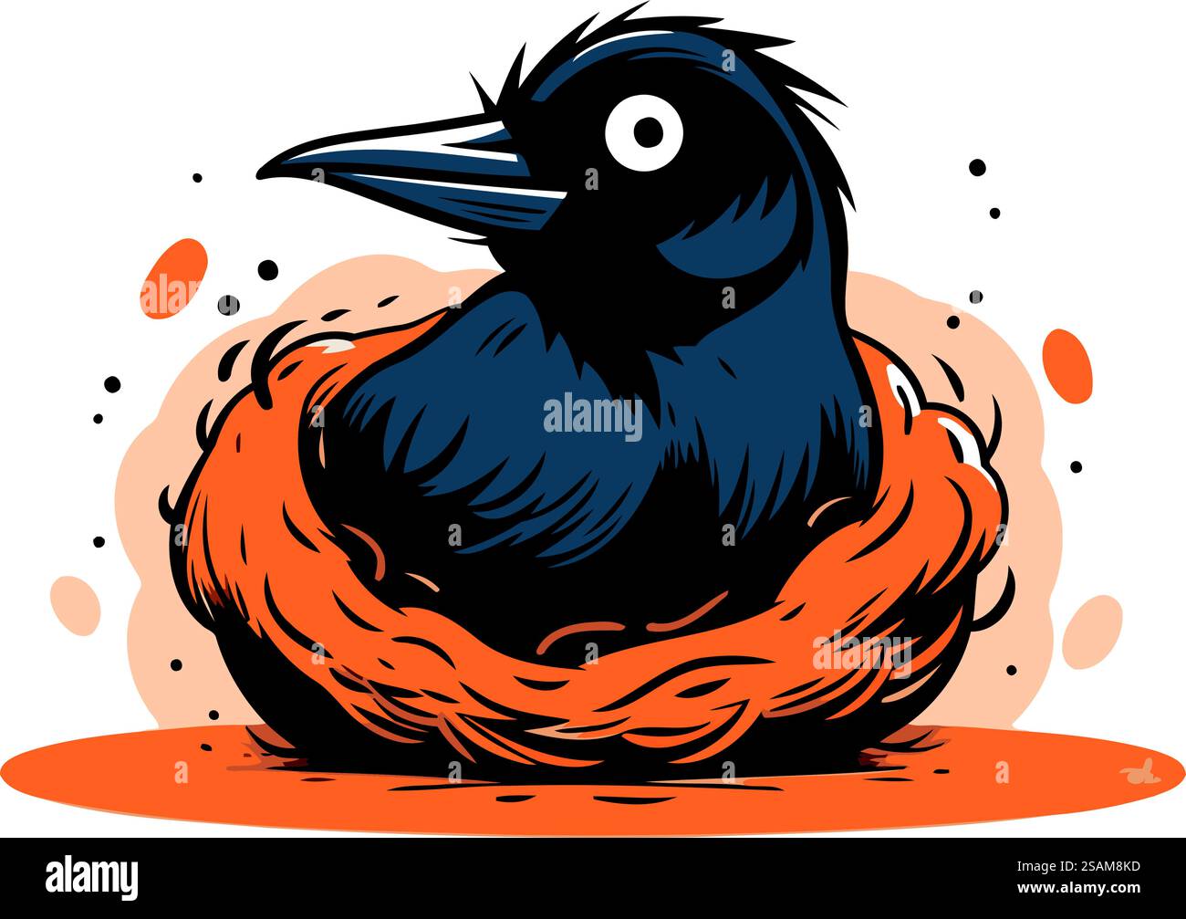 Crow sitting in the nest. Vector illustration in cartoon style Stock ...