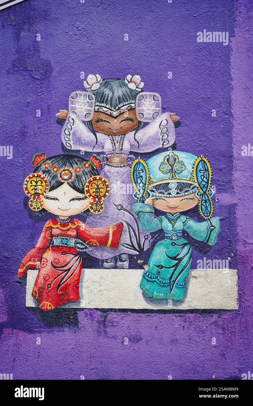 Cultural Girls,Wo Ai Nee -Street mural depicting 3 cute girls,for ...