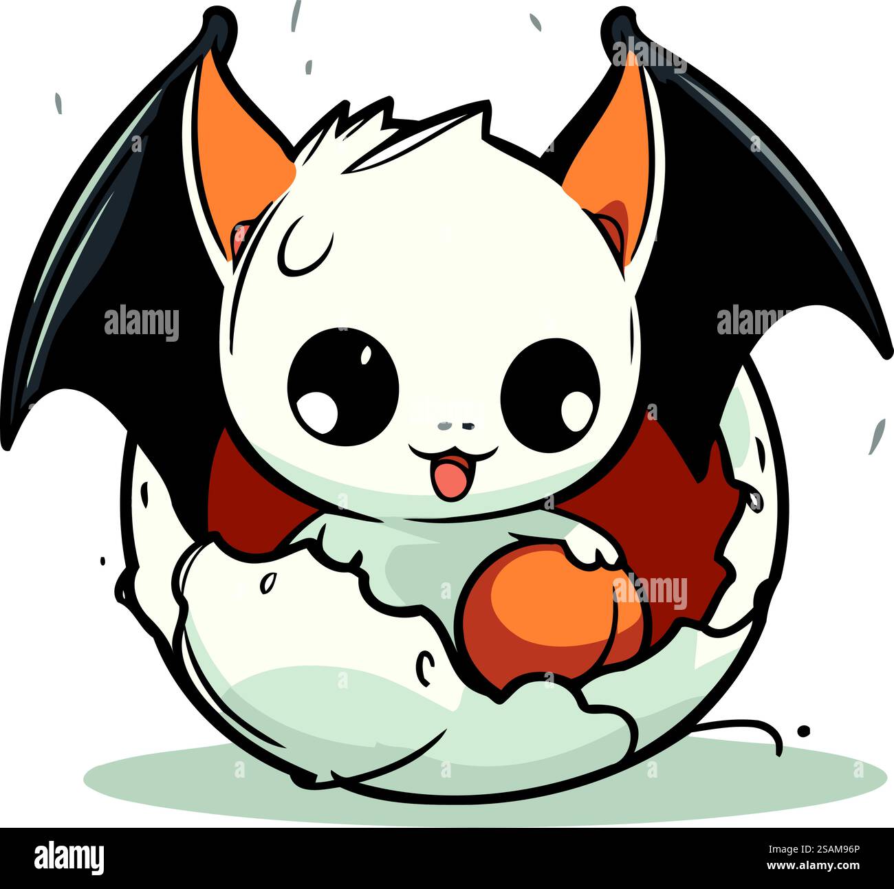 Vector illustration of a cute cartoon bat in eggshell. Halloween ...