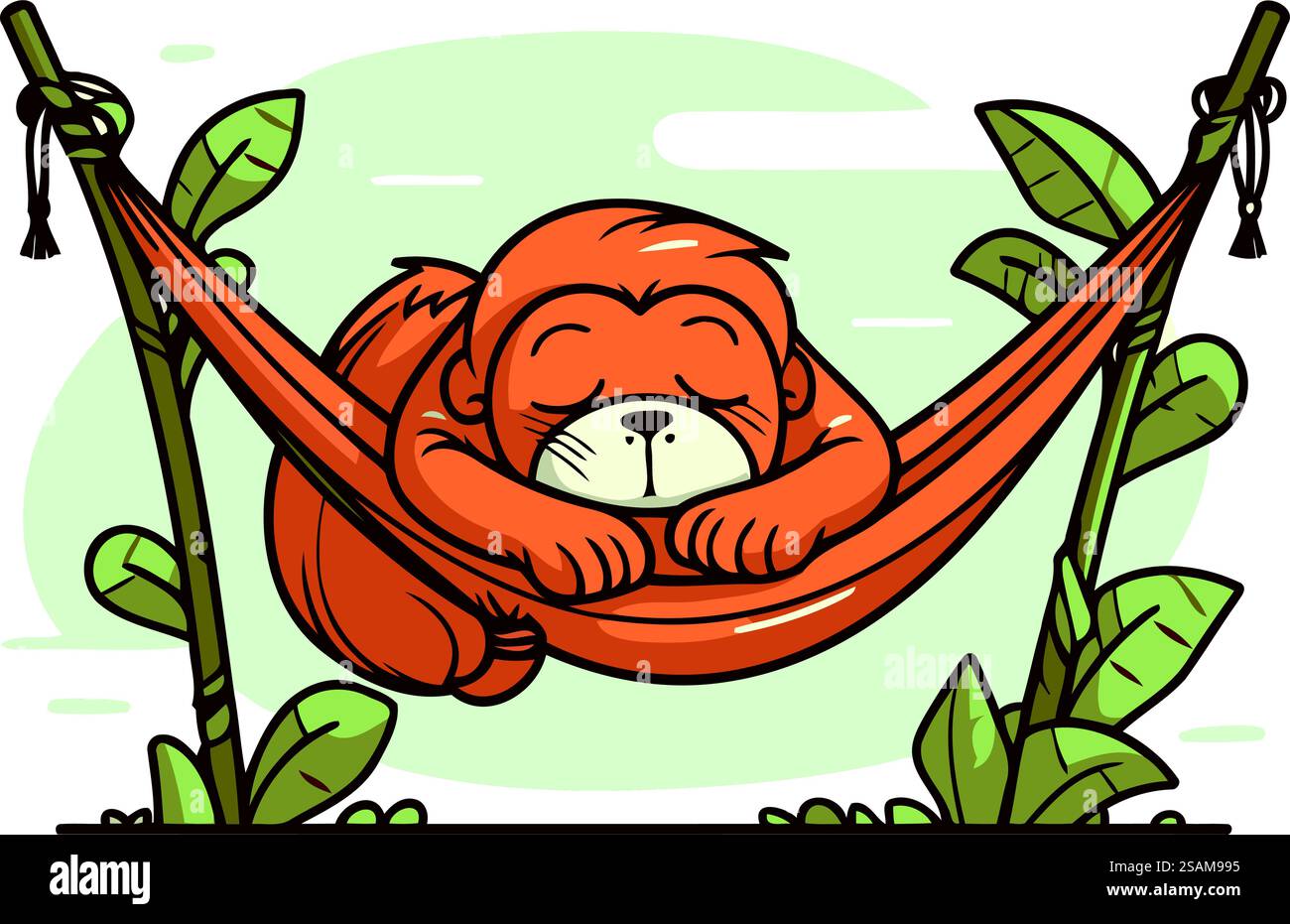 Cartoon funny monkey sleeping in hammock. Vector illustration for your ...