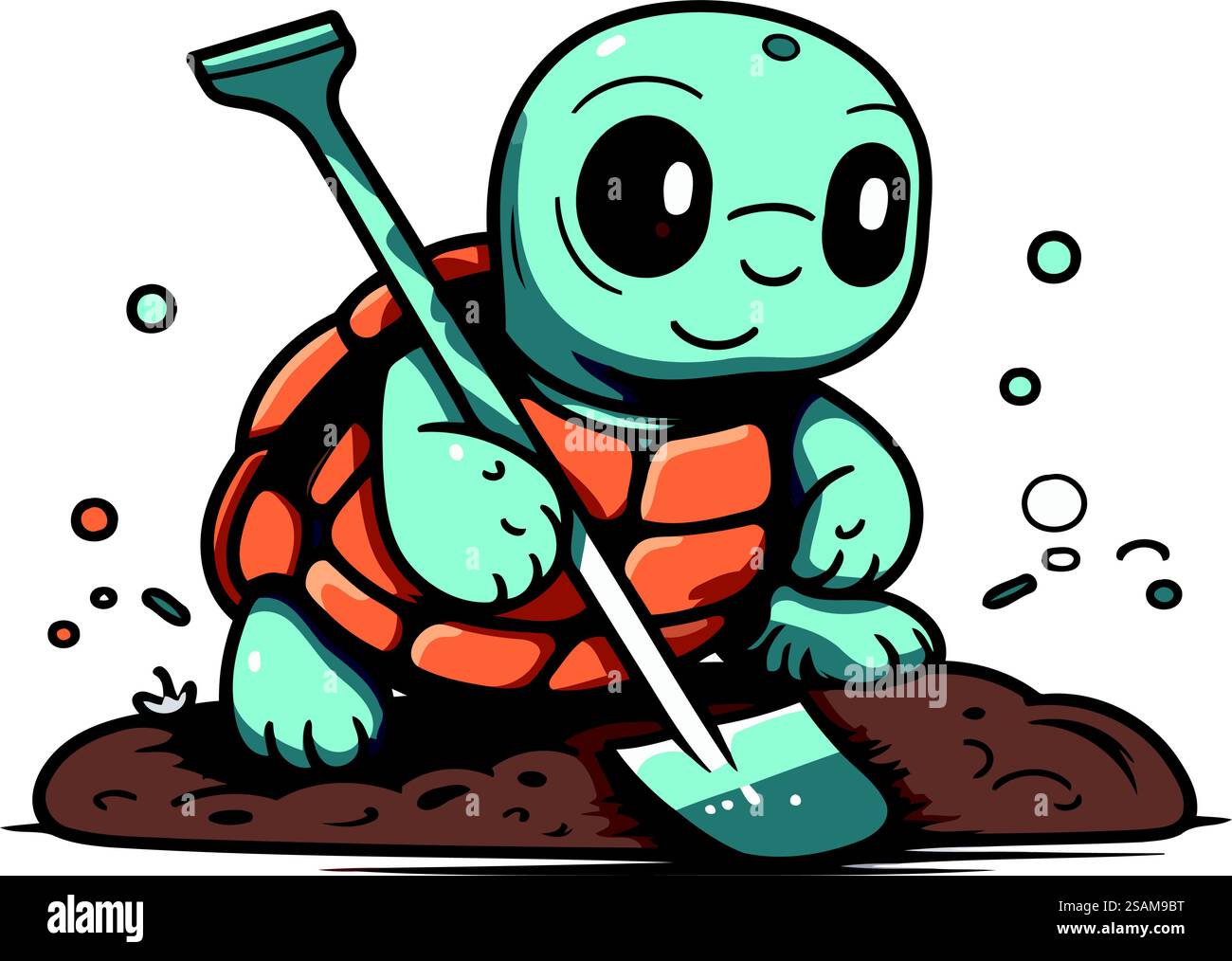 Turtle with a shovel. Vector illustration of a cartoon character Stock ...