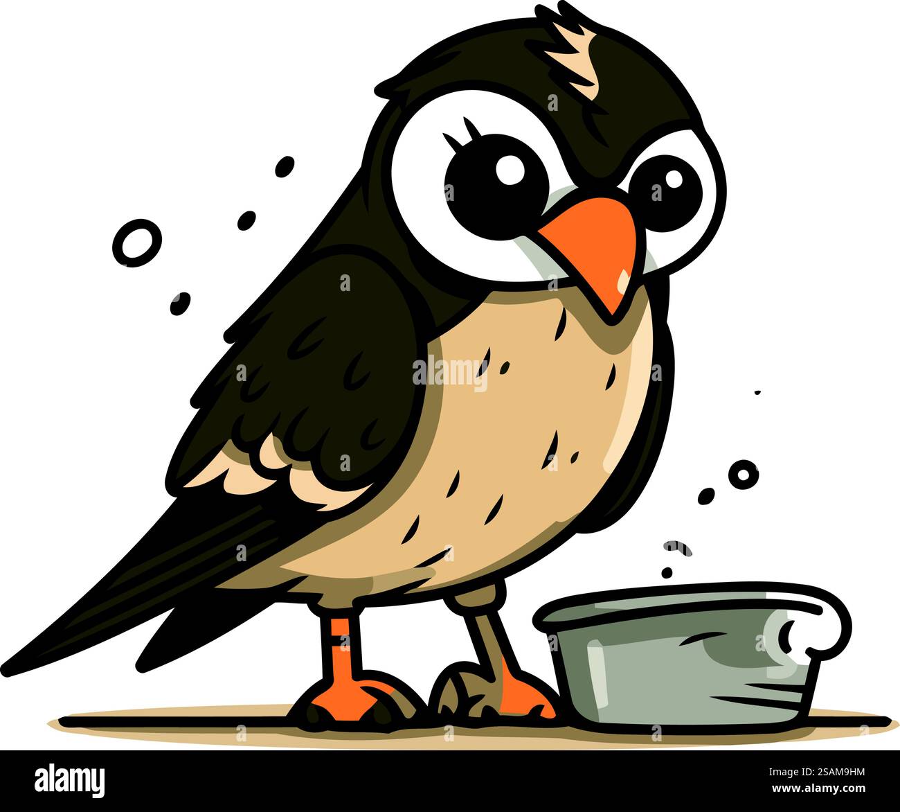 Cute cartoon bird with a bowl of food. Vector illustration Stock Vector ...