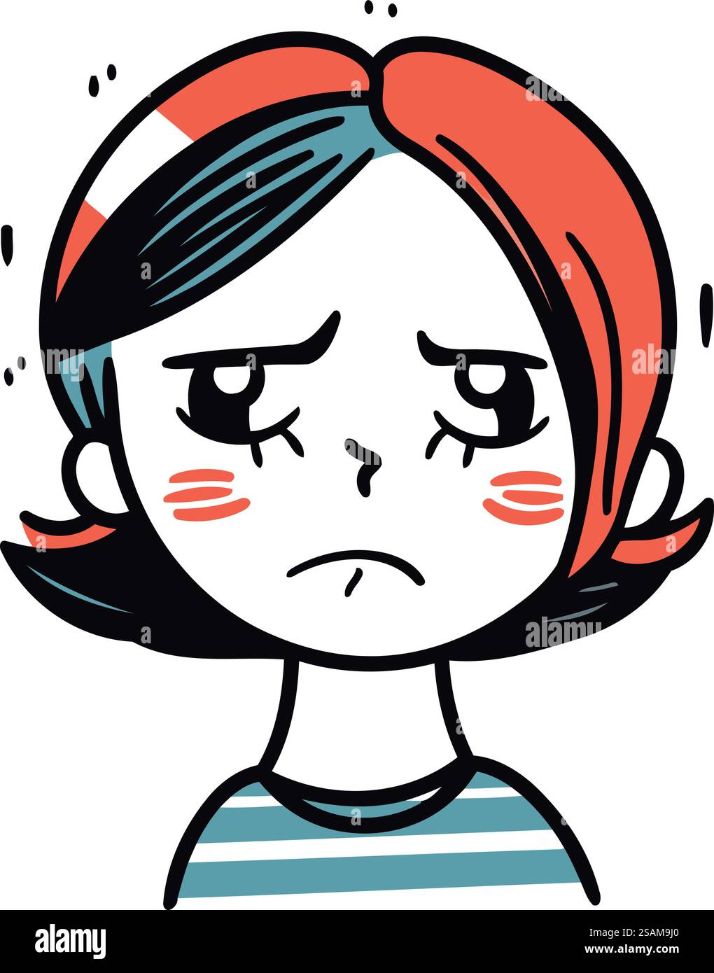 Illustration of a sad woman with red hair. Vector illustration Stock ...