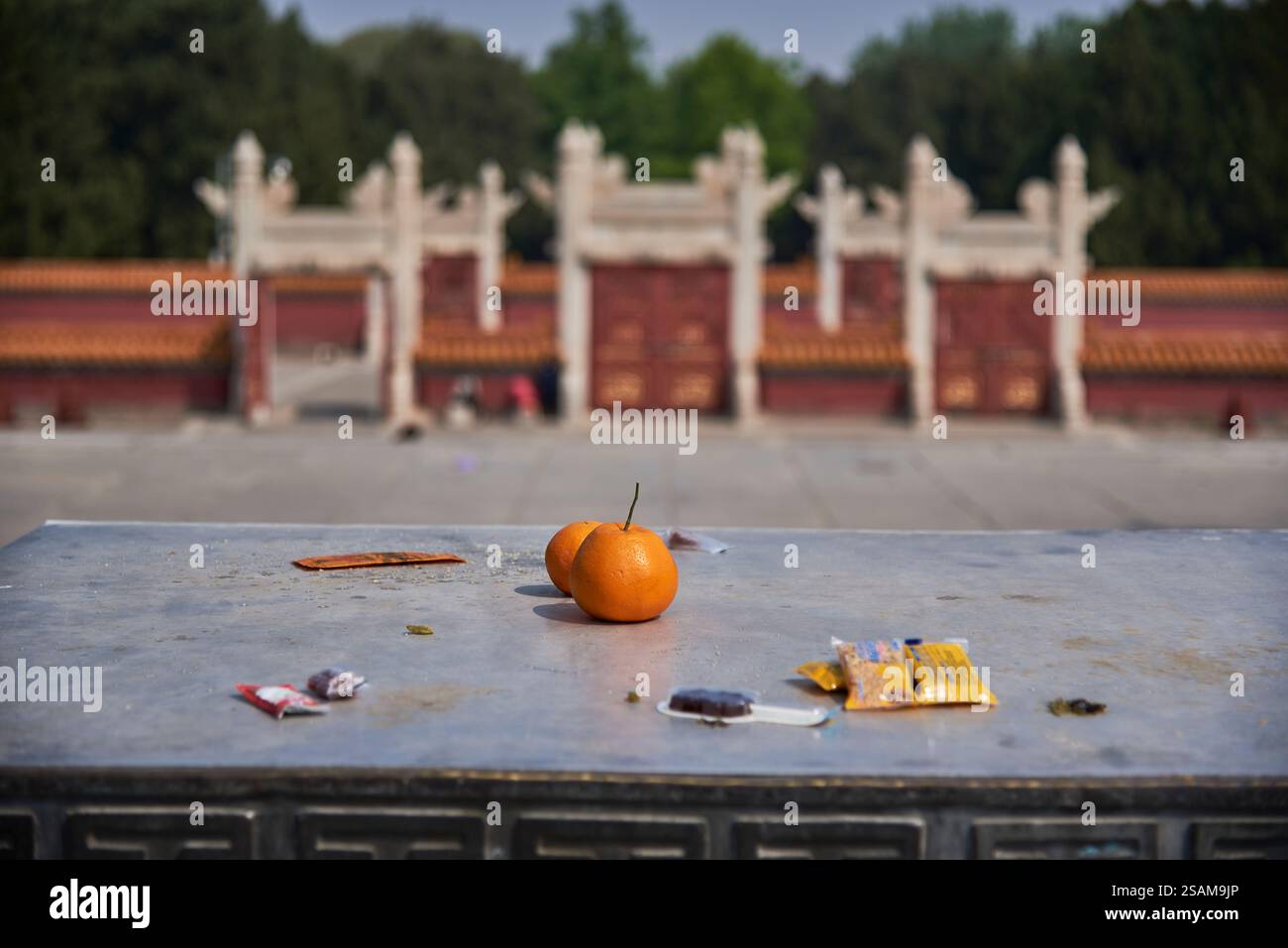 Fruits and candies as offerings at the altair of the Temple of Earth ...