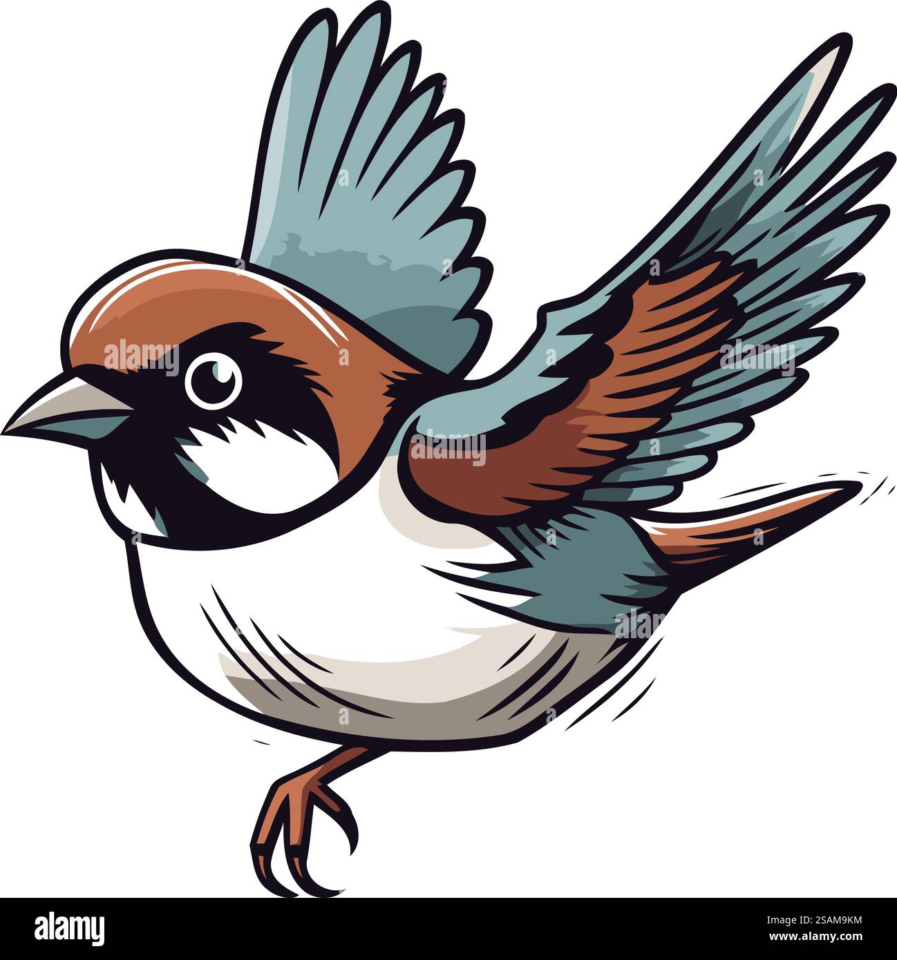 Vector illustration of a cute cartoon sparrow on a white background ...